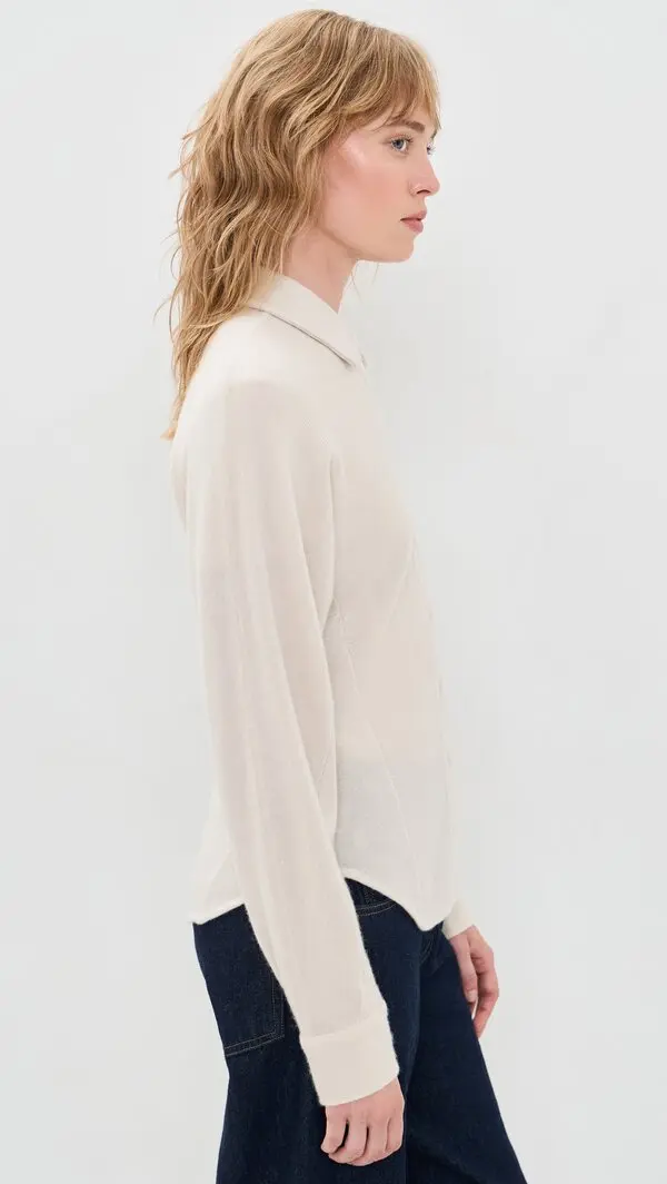 WHITE & WARREN Cashmere Blend Fitted Button Down Shirt
