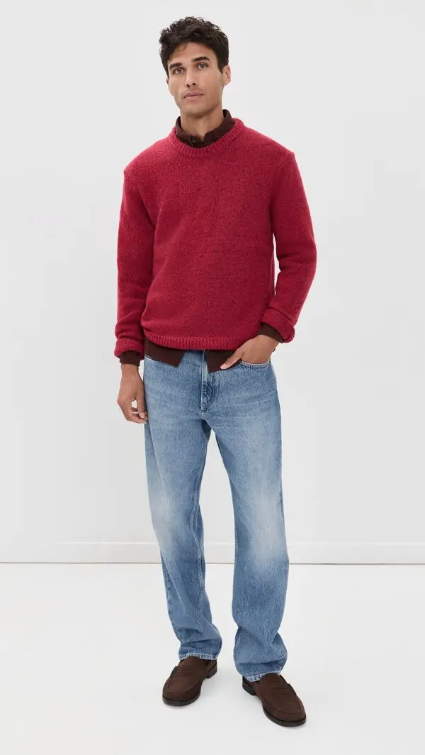 ALEX MILL Donegal Crewneck Sweater - Red