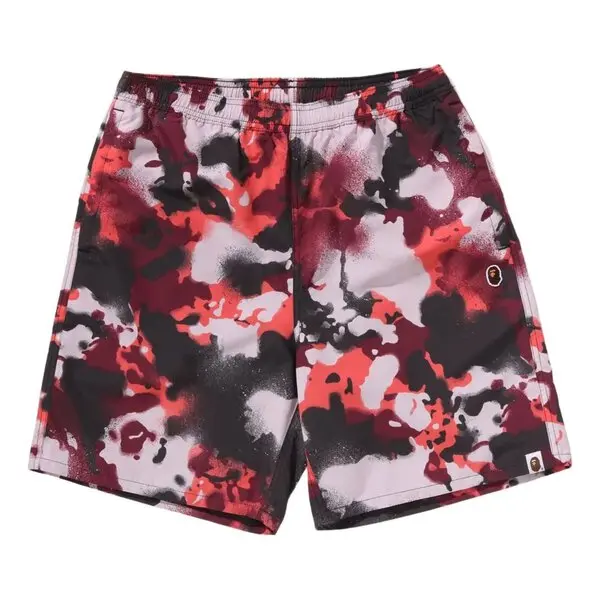 A BATHING APE Map Camo Beach Shorts - Red