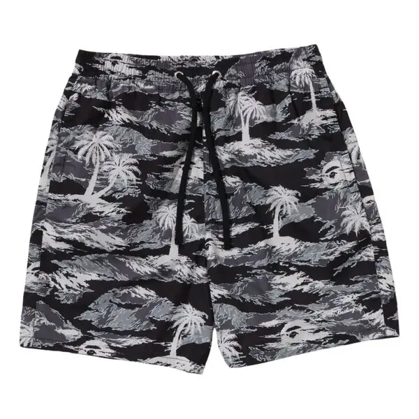 A BATHING APE Palm Tree Camo Relaxed Fit Beach Shorts - Black