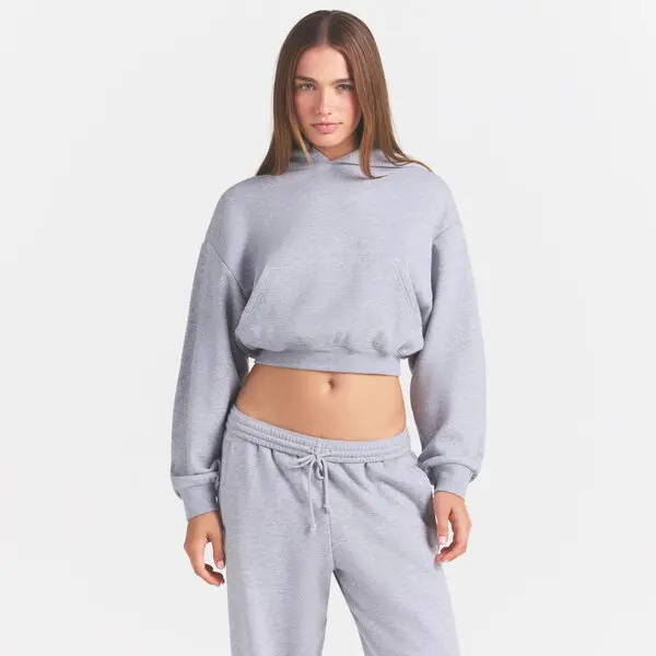 SKIMS Cropped Hoodie | Grey | | Cotton Fleece - Heather Grey
