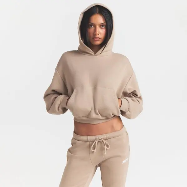 SKIMS Cropped Hoodie | Light Neutral | | Cotton Fleece