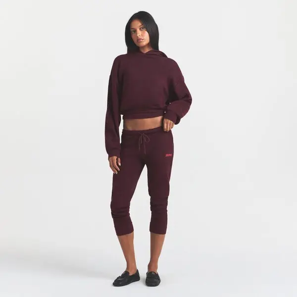 SKIMS Cropped Hoodie | Red | | Cotton Fleece