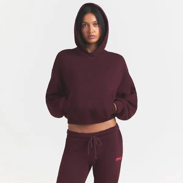 SKIMS Cropped Hoodie | Red | | Cotton Fleece