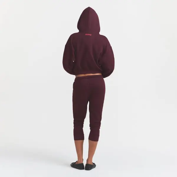 SKIMS Cropped Hoodie | Red | | Cotton Fleece