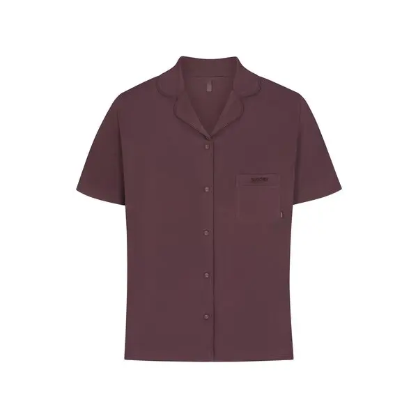 SKIMS Sleep Short Sleeve Button Up Set | Deep Neutral