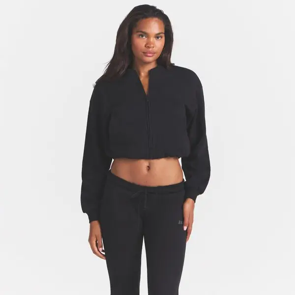 SKIMS Bomber Jacket | Black | | Cotton Fleece - Onyx