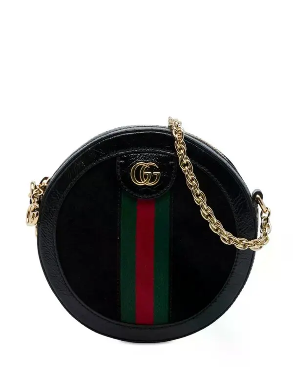 Gucci 2016-2026 Mini Suede Web Ophidia Round Crossbody Bag - Black