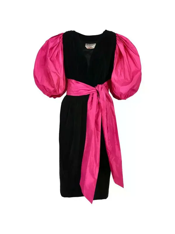 Saint Laurent 1984-1985 Rive Gauche Puff-sleeve Midi Dress - Black
