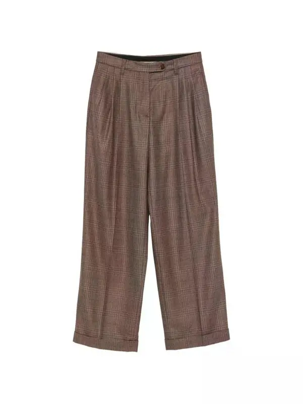 Aspesi Check Pleated Trousers - Brown