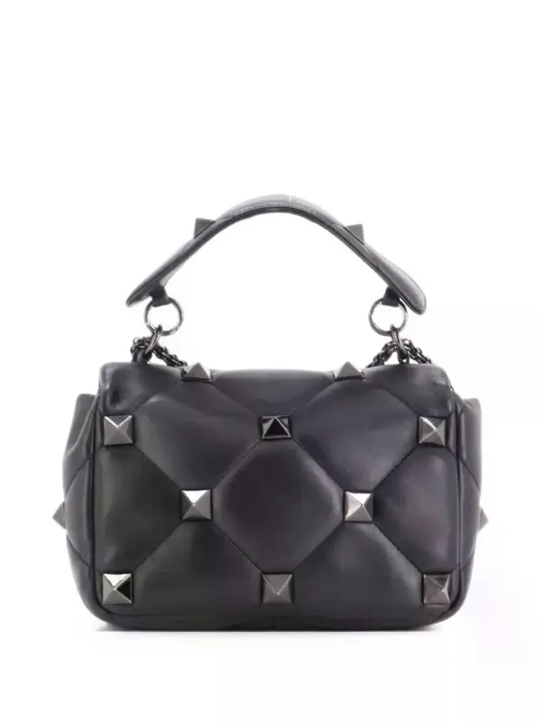 Valentino Garavani Roman Stud Flap Bag Quilted Leather Medium Crossbody Bag - Black