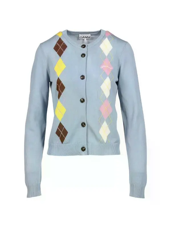 GANNI Cardigan In Argyle - Blue