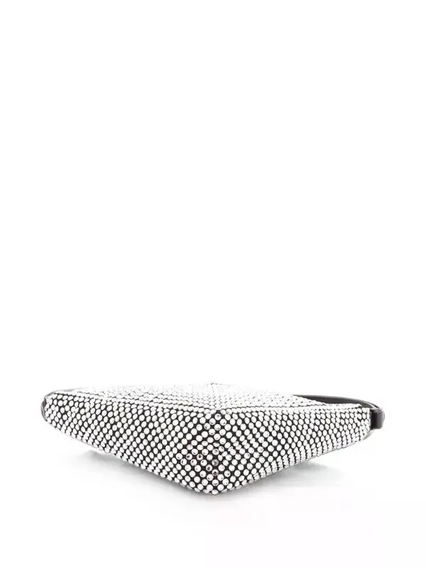 Prada Triangle Top Handle Pouch Bag Crystal Embellished Satin Mini Satchel - Black