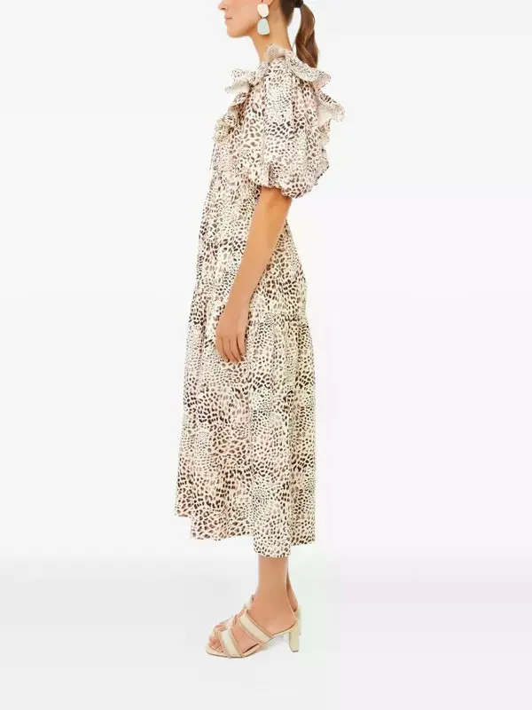 Sea Calla Cheetah-print Puff-sleeve Midi Dress - Neutrals