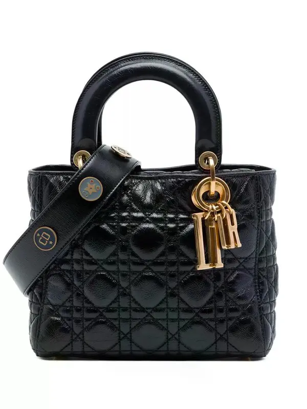 Dior 2018 Small Crinkled Patent Cannage My Abcdior Lady Satchel - Black