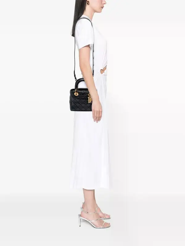 Dior 2018 Small Crinkled Patent Cannage My Abcdior Lady Satchel - Black