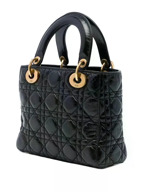 Dior 2018 Small Crinkled Patent Cannage My Abcdior Lady Satchel - Black