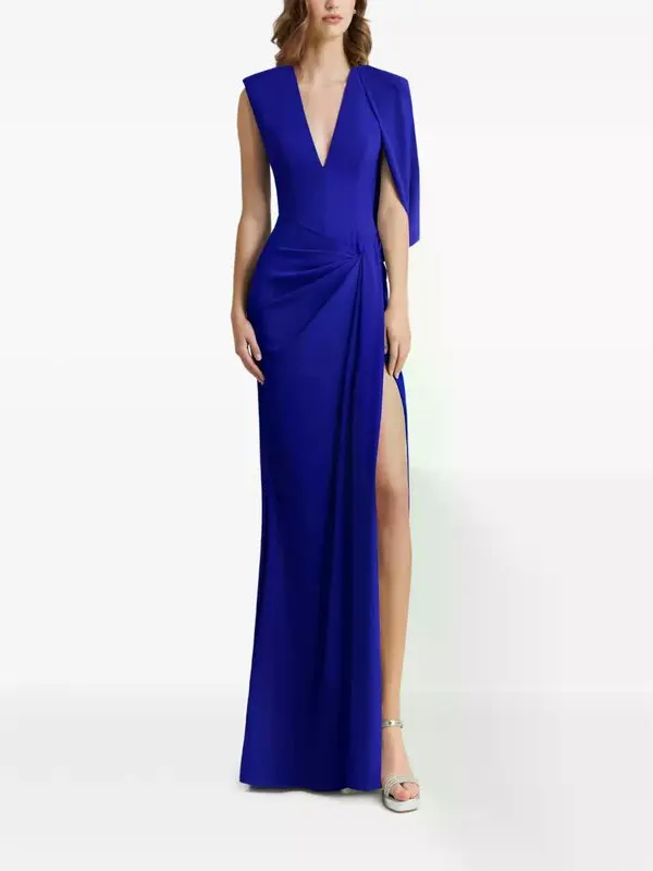 GEMY MAALOUF Draped V-neck Dress - Blue
