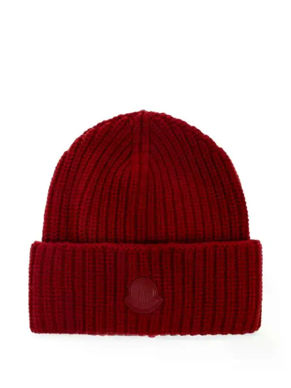 Moncler Logo-patch Wool Beanie Hat - Red