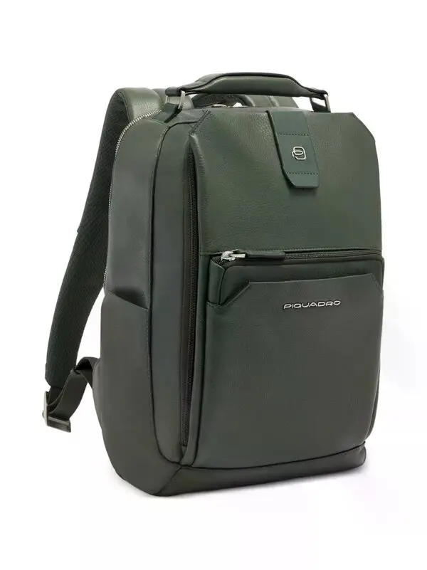 PIQUADRO Logo-plaque Pebbled Leather Backpack - Green