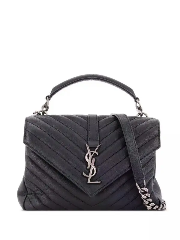 Saint Laurent Classic Monogram College Bag Matelasse Chevron Leather Medium Crossbody Bag - Black