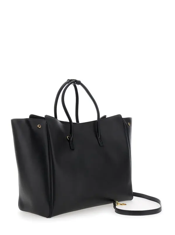 Balenciaga Hampton Medium' Black Handbag With Embossed Logo On The Front And Removable Key Ring In Leather - Multicolor
