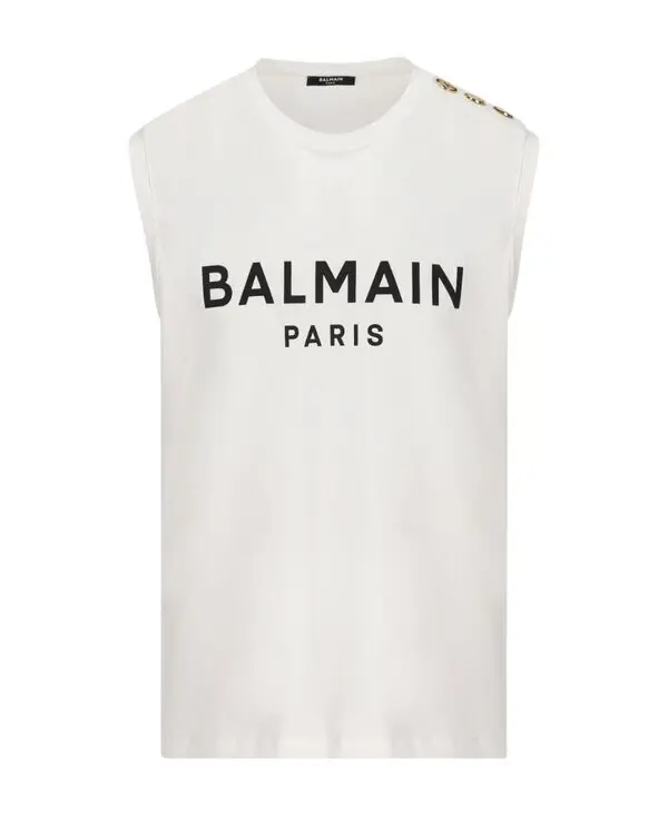 Balmain Logo Printed Sleeveless Tank Top - White