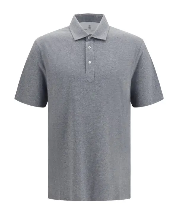 Brunello Cucinelli Cotton Jersey Polo With Shirt-style Collar - Medium Gray