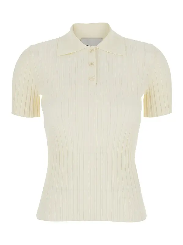 AMI Paris White Polo Shirt With Ribbed Knit In Viscose Blend For - Multicolor
