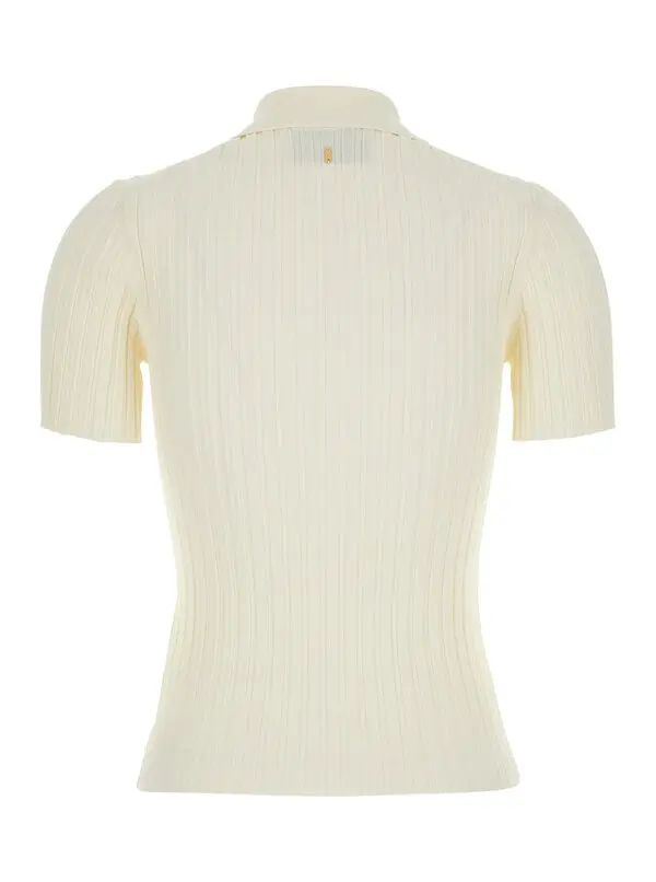 AMI Paris White Polo Shirt With Ribbed Knit In Viscose Blend For - Multicolor