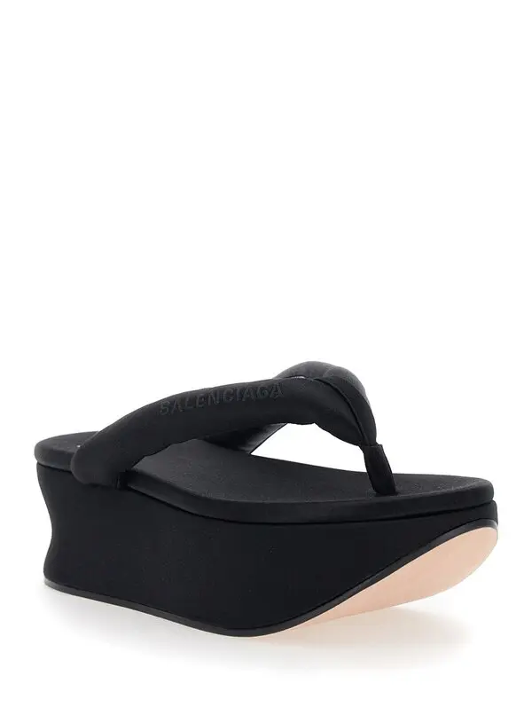Balenciaga Gaeta' Black Wedges With Thong Design And Medium Heel In Viscose Blend For - Multicolor