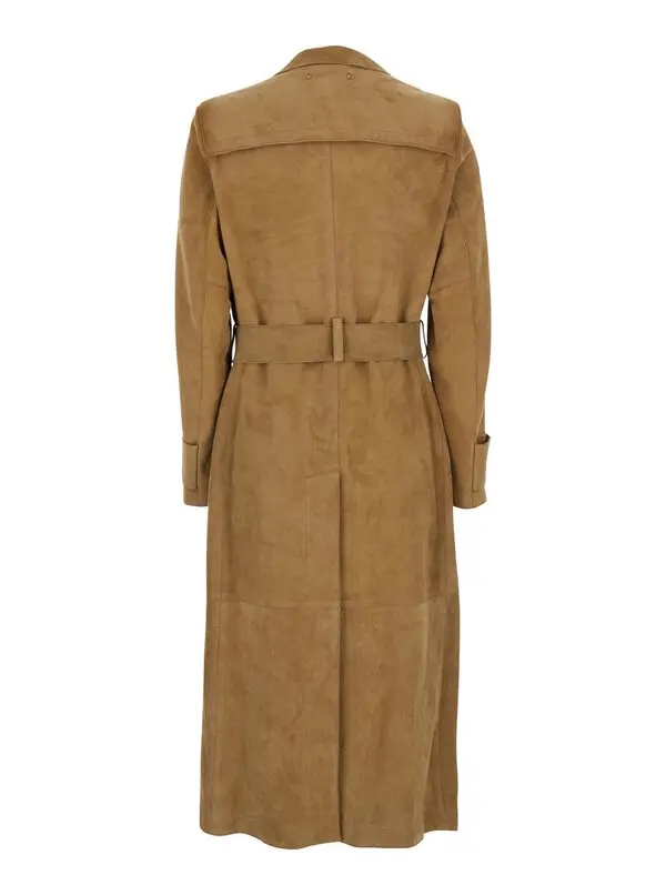 GOLDEN GOOSE Brown Trench With Notched Revers And Front Belt In Suede For - Multicolor