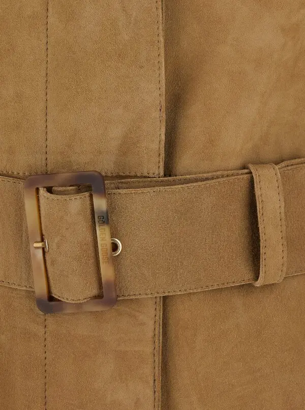 GOLDEN GOOSE Brown Trench With Notched Revers And Front Belt In Suede For - Multicolor