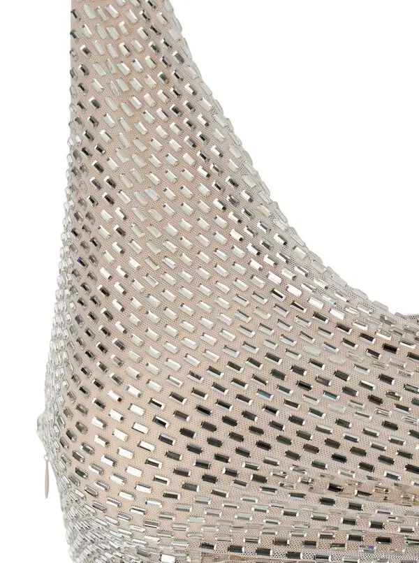 SELF-PORTRAIT Metallic Mini Dress Sleeveless Draped With Rhinestones And Single Slit On The Front In Tech Fabric For - Multicolor