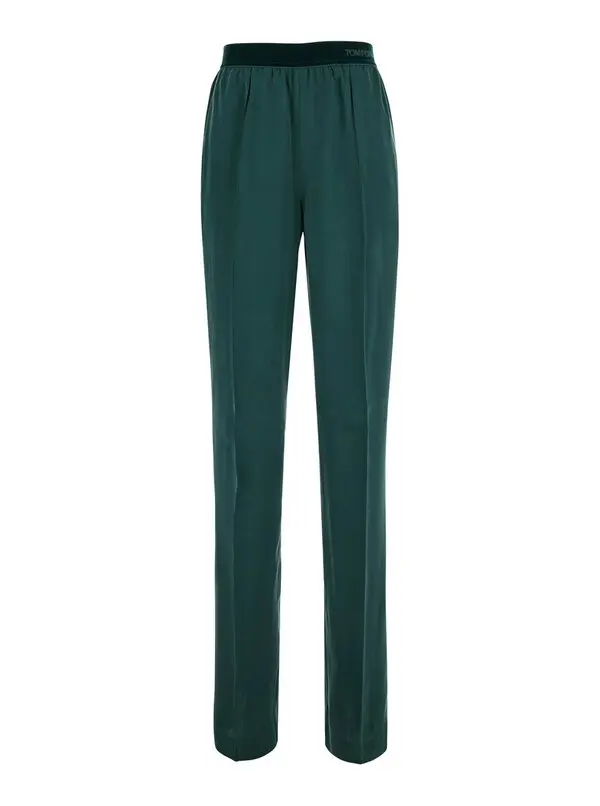 TOM FORD Pants With Elasticated Waist With Logo Lettering In Silk For - Green