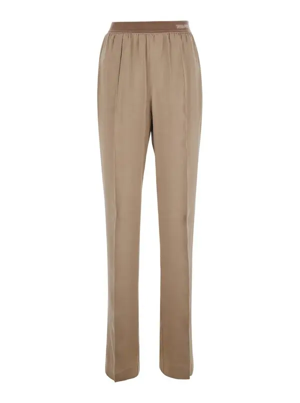 TOM FORD Beige Pants With Elasticated Waist With Logo Lettering In Silk For - Cream