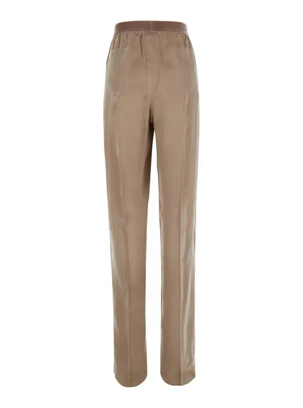 TOM FORD Beige Pants With Elasticated Waist With Logo Lettering In Silk For - Cream