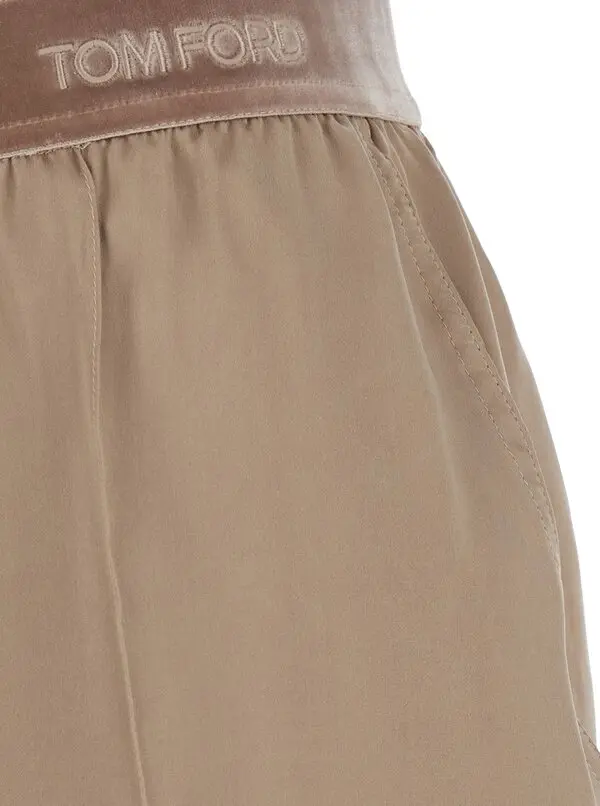 TOM FORD Beige Pants With Elasticated Waist With Logo Lettering In Silk For - Cream