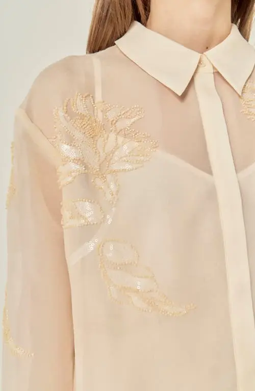 English Factory Sheer Beaded Long Sleeve Shirt