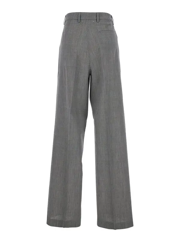 GOLDEN GOOSE Grey Wide Leg Trousers With All-over Prince Of Wales Print In Wool For - Multicolor