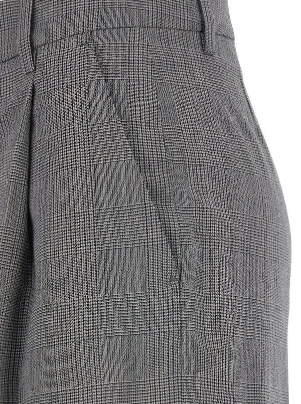 GOLDEN GOOSE Grey Wide Leg Trousers With All-over Prince Of Wales Print In Wool For - Multicolor