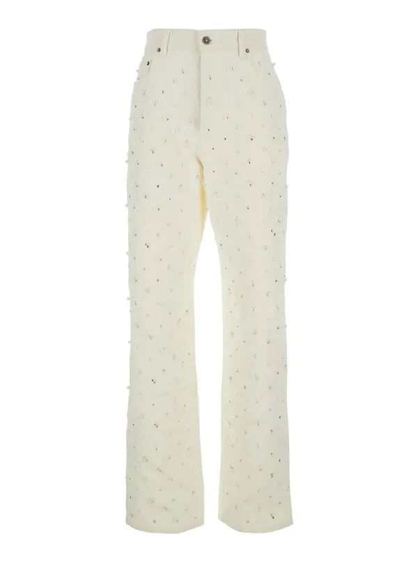 GOLDEN GOOSE Jeans With Belt Loops And All-over Crystal Decoration In Denim For - White