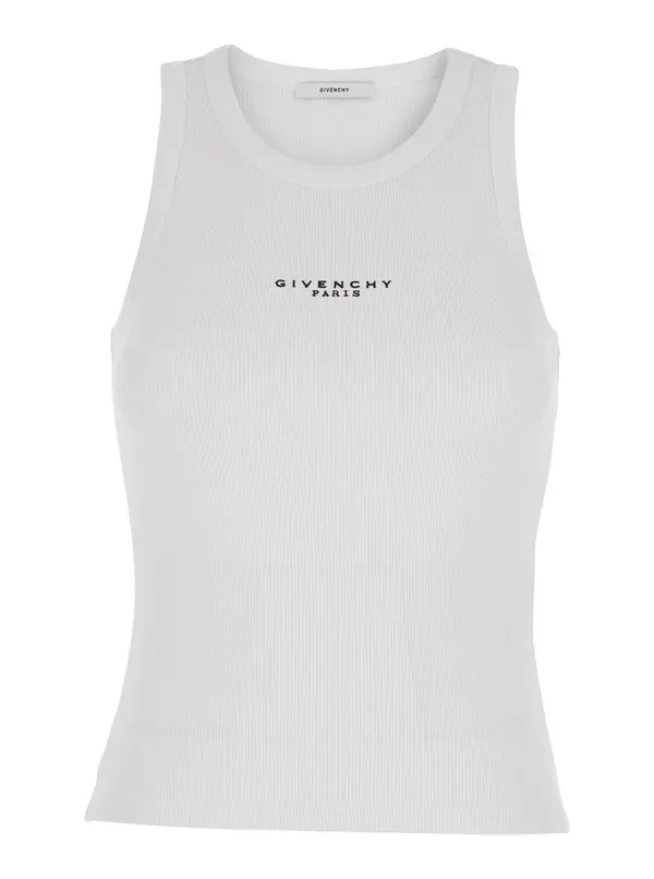 Givenchy White Sleeveless Top With Logo Lettering On The Front In Stretch Cotton For - Multicolor