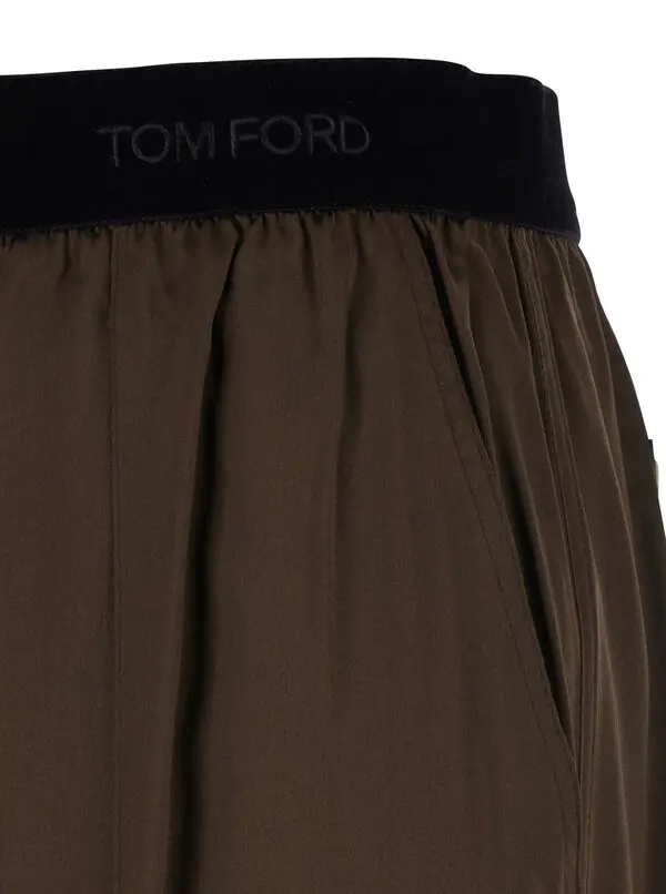 TOM FORD Pants With Elastic Waist And Logo Lettering In Stretch Silk For - Brown