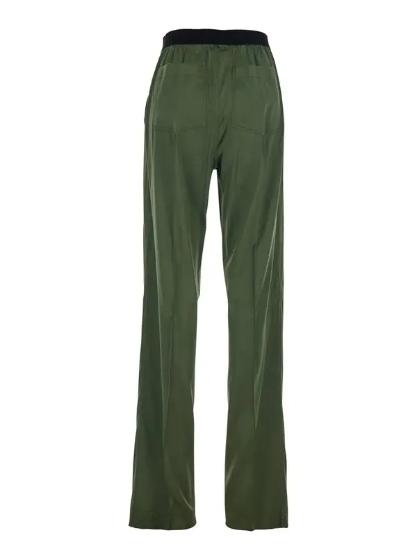 TOM FORD Elastic Waist Pants With Logo Lettering In Stretch Silk - Green