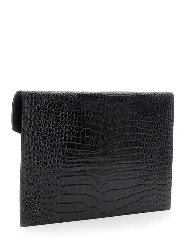 Saint Laurent Clutch 'logo' With Logo Plate On The Front In Black Leather For - Multicolor