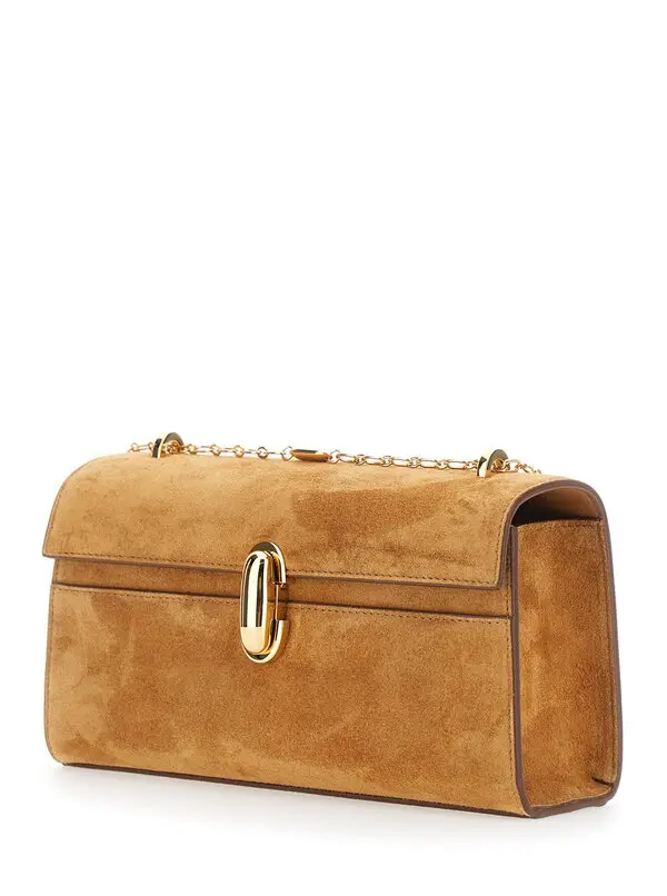 Savette Chain Symmetry' Brown Crossbody Bag With Chain Strap And Turn Lock Closure On Front In Suede For - Multicolor