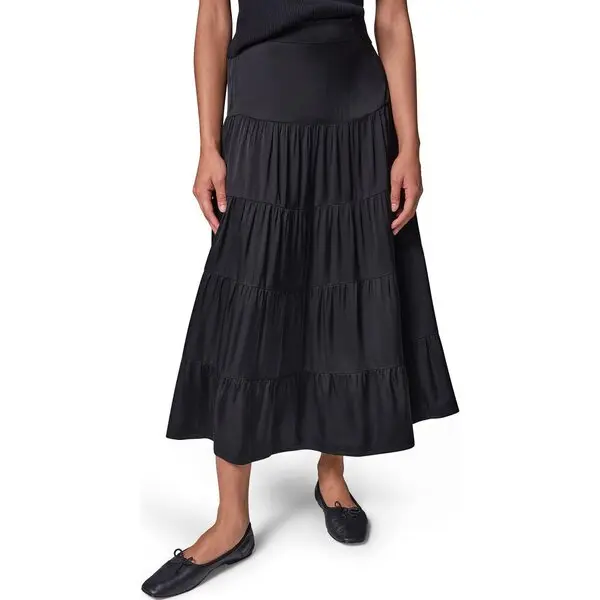 Donna Karan New York Satin Tiered Midi Skirt - Black