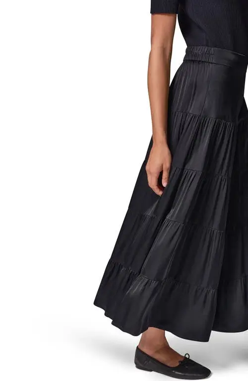 Donna Karan New York Satin Tiered Midi Skirt - Black