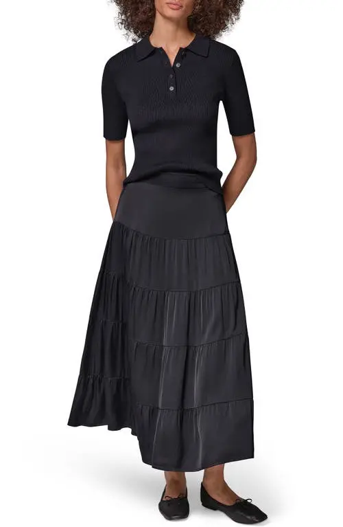Donna Karan New York Satin Tiered Midi Skirt - Black